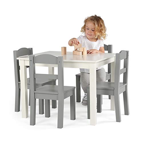 Humble Crew, White/Grey Kids Wood Table and 4 Chairs Set