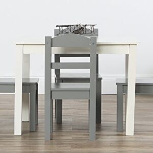 Humble Crew, White/Grey Kids Wood Table and 4 Chairs Set