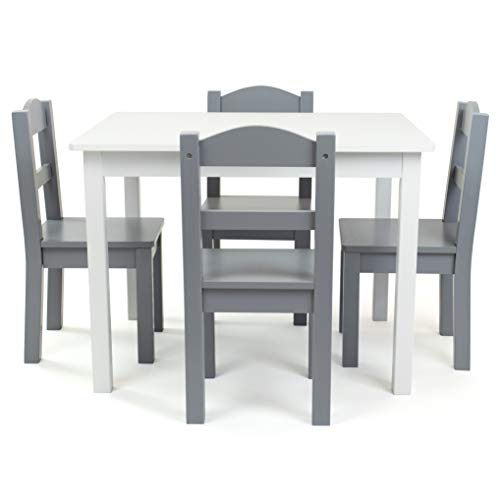 Humble Crew, White/Grey Kids Wood Table and 4 Chairs Set