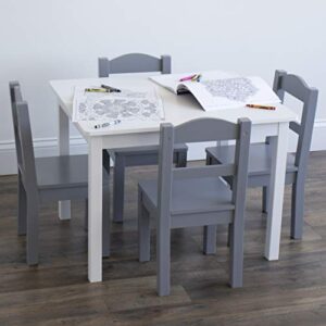 Humble Crew, White/Grey Kids Wood Table and 4 Chairs Set