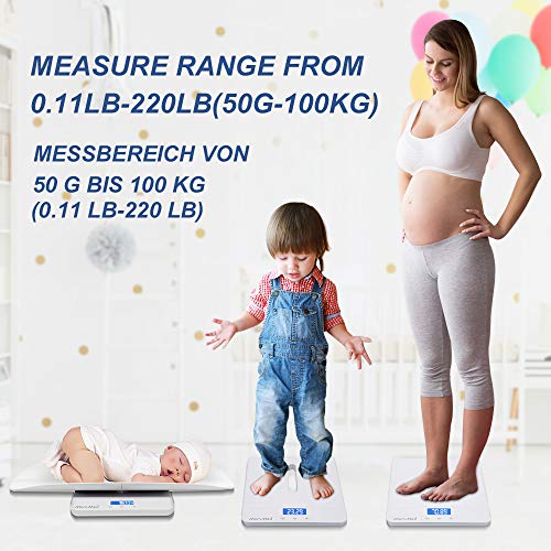 MomMed Baby Scale, Multi-Function Toddler Scale, Baby Scale Digital, Pet Scale, Infant Scale with Hold Function, Blue Backlight, Weight and Height Track