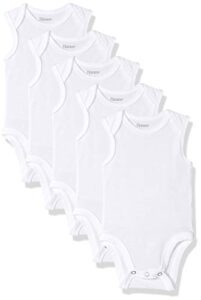 hanes baby bodysuits, ultimate flexy sleeveless for boys & girls, 5-pack, diamond white, 12-18 months