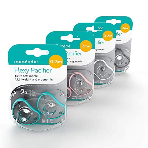 Nanobebe Baby Pacifiers 0-3 Month - Orthodontic, Curves Comfortably with Face Contour, Award Winning for Breastfeeding Babies, 100% Silicone - BPA Free. Perfect Baby Registry Gift 2pk,Grey