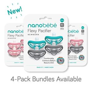 Nanobebe Baby Pacifiers 0-3 Month - Orthodontic, Curves Comfortably with Face Contour, Award Winning for Breastfeeding Babies, 100% Silicone - BPA Free. Perfect Baby Registry Gift 2pk,Grey