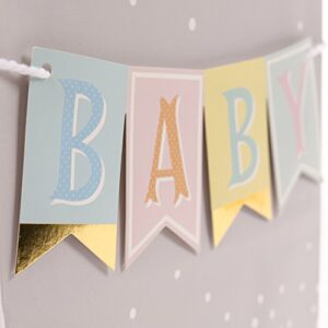 Hallmark 9" Medium Baby Gift Bag with Tissue Paper - Baby Banner in Grey, Pink and Blue for Baby Showers, New Parents, and More