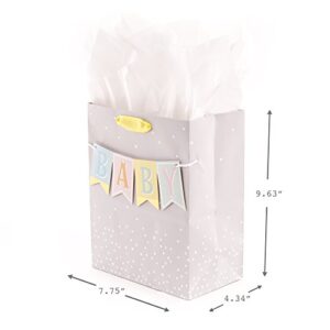 Hallmark 9" Medium Baby Gift Bag with Tissue Paper - Baby Banner in Grey, Pink and Blue for Baby Showers, New Parents, and More