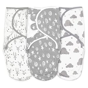 100% Organic Cotton Swaddle Blanket Baby Girl Boy Infant Sleep Sack Wrap, Adjustable Infant Swaddle Wrap Newborn Babies Small 0-3 Months. Clouds, Swirls, and Sleepy Animals. (Neutral Gray 3Pk)