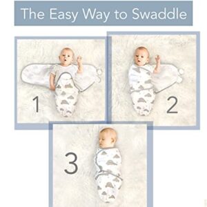 100% Organic Cotton Swaddle Blanket Baby Girl Boy Infant Sleep Sack Wrap, Adjustable Infant Swaddle Wrap Newborn Babies Small 0-3 Months. Clouds, Swirls, and Sleepy Animals. (Neutral Gray 3Pk)