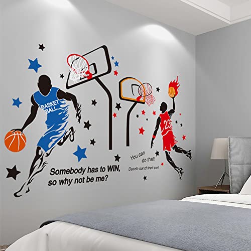 KeLay Fs 3D Basketball Player Wall Decals Decors for Boys Room,Sports Wall Decals Stickers, Basketball Slam Dunk Wall Decals for Boys Bedroom