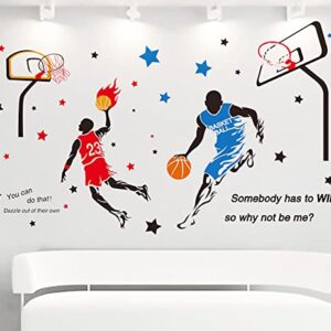 KeLay Fs 3D Basketball Player Wall Decals Decors for Boys Room,Sports Wall Decals Stickers, Basketball Slam Dunk Wall Decals for Boys Bedroom