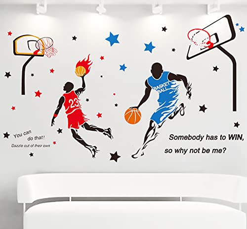 KeLay Fs 3D Basketball Player Wall Decals Decors for Boys Room,Sports Wall Decals Stickers, Basketball Slam Dunk Wall Decals for Boys Bedroom