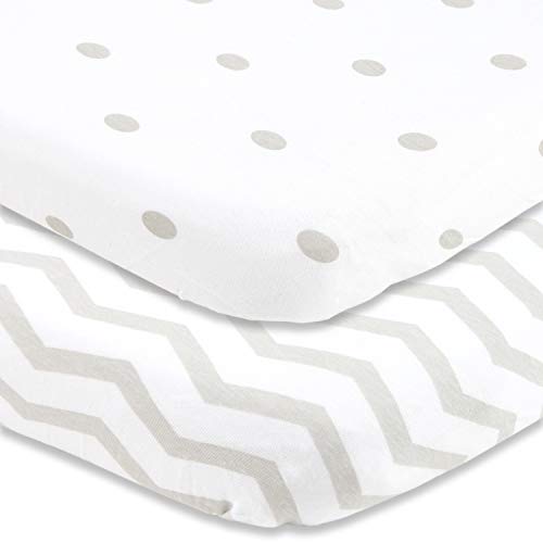 Cuddly Cubs Pack and Play Sheets Fitted – for Graco Pack n Play Playard – 2 Pack – Snuggly Soft Jersey Cotton Mini Crib Mattress Sheets Set for Baby Boy, Girl – Grey Polka Dots, Chevron