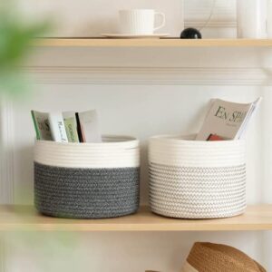 INDRESSME Small Rope Basket Round Woven Storage Basket Cute Dog Toy Basket Cotton Basket Baby Nursery Hamper Shelf Decorative Bin for Keys Gift 9.4 x 9.4 x 7.1 inches