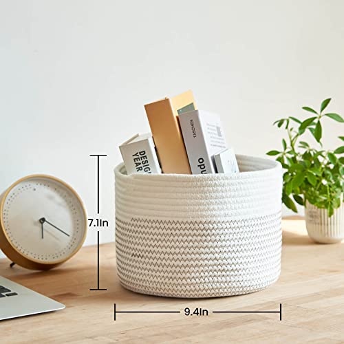 INDRESSME Small Rope Basket Round Woven Storage Basket Cute Dog Toy Basket Cotton Basket Baby Nursery Hamper Shelf Decorative Bin for Keys Gift 9.4 x 9.4 x 7.1 inches