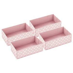 mDesign Fabric Drawer Organizer Bins, Kids/Baby Nursery Dresser, Closet, Shelf, Playroom Organization, Hold Clothes, Toys, Diapers, Bibs, Blankets, 4 Pack - Pink/White Polka Dot