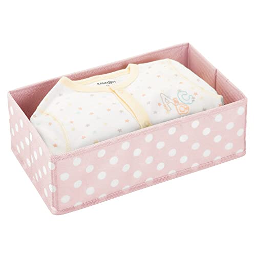 mDesign Fabric Drawer Organizer Bins, Kids/Baby Nursery Dresser, Closet, Shelf, Playroom Organization, Hold Clothes, Toys, Diapers, Bibs, Blankets, 4 Pack - Pink/White Polka Dot