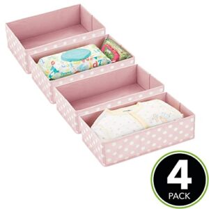 mDesign Fabric Drawer Organizer Bins, Kids/Baby Nursery Dresser, Closet, Shelf, Playroom Organization, Hold Clothes, Toys, Diapers, Bibs, Blankets, 4 Pack - Pink/White Polka Dot