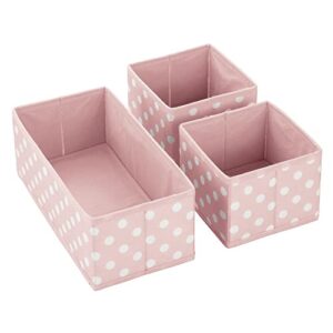 mDesign Fabric Drawer Divider Organizer Bin, Nursery/Bedroom Dresser, Closet, Shelf, Playroom Organization, Hold Clothes, Toys, Diapers, Bibs, Set of 3, 2 Pack, Pink/White Polka Dot