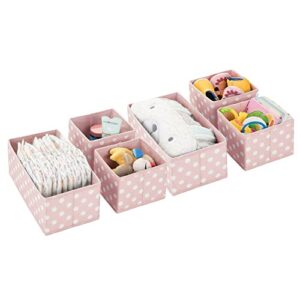 mdesign fabric drawer divider organizer bin, nursery/bedroom dresser, closet, shelf, playroom organization, hold clothes, toys, diapers, bibs, set of 3, 2 pack, pink/white polka dot