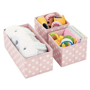 mDesign Fabric Drawer Divider Organizer Bin, Nursery/Bedroom Dresser, Closet, Shelf, Playroom Organization, Hold Clothes, Toys, Diapers, Bibs, Set of 3, 2 Pack, Pink/White Polka Dot