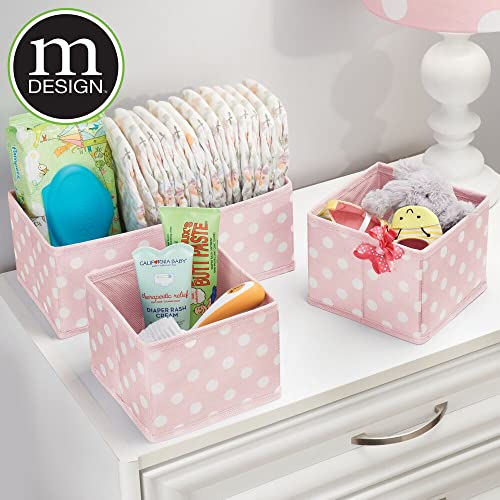 mDesign Fabric Drawer Divider Organizer Bin, Nursery/Bedroom Dresser, Closet, Shelf, Playroom Organization, Hold Clothes, Toys, Diapers, Bibs, Set of 3, 2 Pack, Pink/White Polka Dot