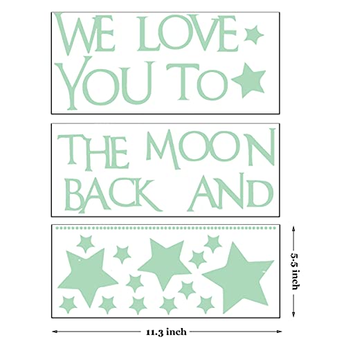 Nursery Wall Decals Glowing Words Stickers - WE Love You to The Moon and Back - Words Glow in The Dark with Stars Around Wallpaper for Kids Bedroom Ceiling