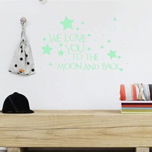 Nursery Wall Decals Glowing Words Stickers - WE Love You to The Moon and Back - Words Glow in The Dark with Stars Around Wallpaper for Kids Bedroom Ceiling