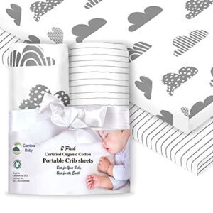 100% Organic Cotton Fitted Sheets for Graco Pack n Play, Babyletto, Pamo Babe, Hiccapop, Dream on Me, Evenflo, Baby Trend, Hygge Hush Portable/Mini Crib/Playards, and Beka Bedside Bassinet 2 Pk