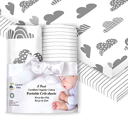 100% Organic Cotton Fitted Sheets for Graco Pack n Play, Babyletto, Pamo Babe, Hiccapop, Dream on Me, Evenflo, Baby Trend, Hygge Hush Portable/Mini Crib/Playards, and Beka Bedside Bassinet 2 Pk