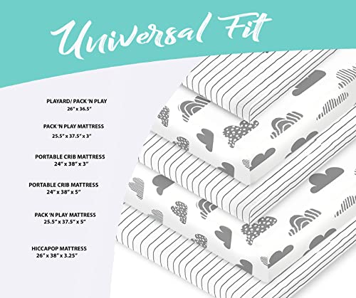 100% Organic Cotton Fitted Sheets for Graco Pack n Play, Babyletto, Pamo Babe, Hiccapop, Dream on Me, Evenflo, Baby Trend, Hygge Hush Portable/Mini Crib/Playards, and Beka Bedside Bassinet 2 Pk