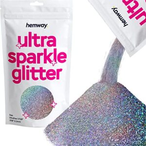 hemway premium ultra sparkle glitter multi-purpose metallic flake for nail art, cosmetic graded, makeup, festival and hair 100g / 3.5oz - ultrafine (1/128 0.008 0.2mm) - silver holographic