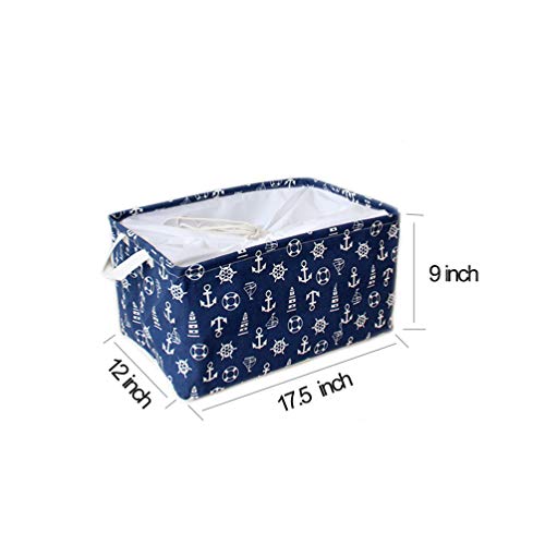 Orino Waterproof Nursery Nautical Fabric Large Storage Baskets with Drawstring Beach Anchor Theme Collapsible Storage Bins Mediterranean Style for cloth, toys, books,sundries, Set of 3(17.5x12x9) inch