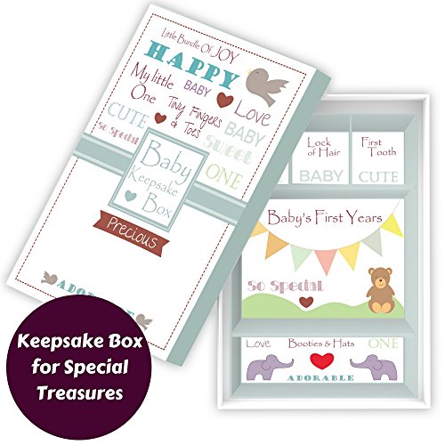 Baby Memory Book w/Keepsake Box & 30 Monthly & Baby First Milestone Stickers - Gender Neutral First Year Scrapbook Journal - Baby Photo Album for Boys & Girls