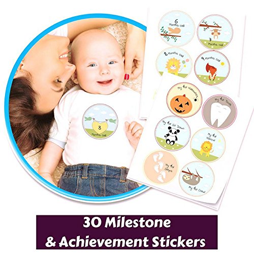 Baby Memory Book w/Keepsake Box & 30 Monthly & Baby First Milestone Stickers - Gender Neutral First Year Scrapbook Journal - Baby Photo Album for Boys & Girls