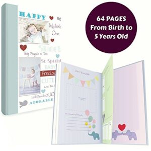 Baby Memory Book w/Keepsake Box & 30 Monthly & Baby First Milestone Stickers - Gender Neutral First Year Scrapbook Journal - Baby Photo Album for Boys & Girls