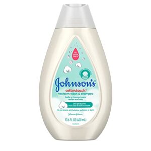 johnson's baby cottontouch newborn body wash & shampoo, gentle & tear-free, made with real cotton, gently washes away dirt & germs, sulfate- & paraben-free for sensitive skin, 13.6 fl oz