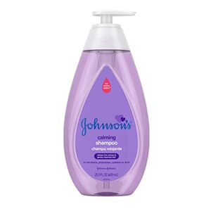 johnson's calming baby shampoo with soothing naturalcalm scent, hypoallergenic & tear-free baby hair shampoo, free of parabens, phthalates, sulfates & dyes, 20.3 fl. oz