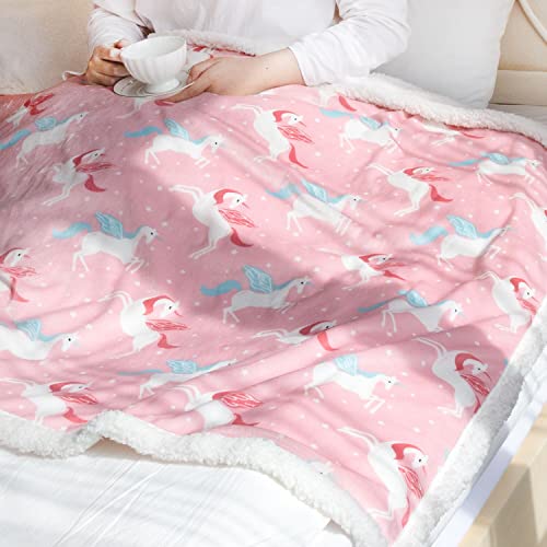 BORITAR Sherpa Throw Blanket Super Soft Warm Ultra Luxurious Fleece Blanket for Baby Children Teens, Young Girls or Adult Minky Blanket with Sherpa Plush Backing (50 x 60 Inch, Lovely Pink Unicorn)