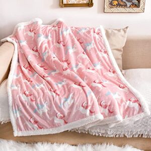 BORITAR Sherpa Throw Blanket Super Soft Warm Ultra Luxurious Fleece Blanket for Baby Children Teens, Young Girls or Adult Minky Blanket with Sherpa Plush Backing (50 x 60 Inch, Lovely Pink Unicorn)