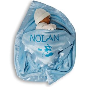 custom catch personalized airplane baby blanket - boy name gift - blue or pink (1 text line)