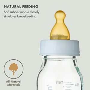 Natursutten Anti-Colic Glass Baby Bottle 2-Pack - 8 oz, 4 oz Bottles for Breastfeeding Babies - Newborn Bottles Set: Natural Rubber Slow-Flow Bottle Nipples, Seals, Valves, Baby Bottle Caps (4 Ounce)