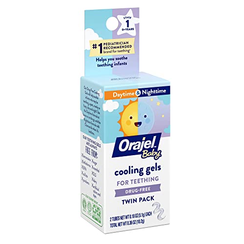 Orajel Baby Daytime & Nighttime Cooling Gels for Teething, Drug-Free, #1 Pediatrician Recommended Brand for Teething*, Two 0.18oz Tubes