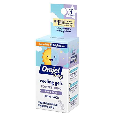 Orajel Baby Daytime & Nighttime Cooling Gels for Teething, Drug-Free, #1 Pediatrician Recommended Brand for Teething*, Two 0.18oz Tubes