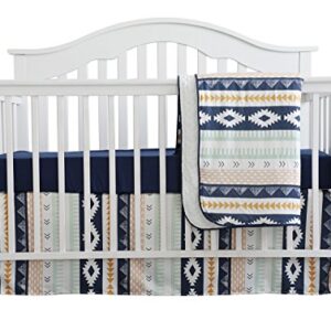 Baby Boy Crib Bedding Arizona Woodland Tribal Aztec Buck Nursery Crib Skirt Set Minky Blanket Navy Crib Sheet Crib Rail Bedding Set (Navy Aztec Buck, 3 Pieces Set)