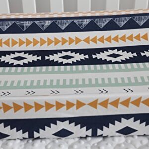 Baby Boy Crib Bedding Arizona Woodland Tribal Aztec Buck Nursery Crib Skirt Set Minky Blanket Navy Crib Sheet Crib Rail Bedding Set (Navy Aztec Buck, 3 Pieces Set)