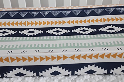 Baby Boy Crib Bedding Arizona Woodland Tribal Aztec Buck Nursery Crib Skirt Set Minky Blanket Navy Crib Sheet Crib Rail Bedding Set (Navy Aztec Buck, 3 Pieces Set)