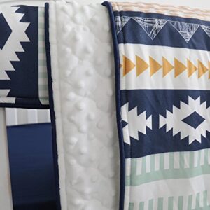 Baby Boy Crib Bedding Arizona Woodland Tribal Aztec Buck Nursery Crib Skirt Set Minky Blanket Navy Crib Sheet Crib Rail Bedding Set (Navy Aztec Buck, 3 Pieces Set)