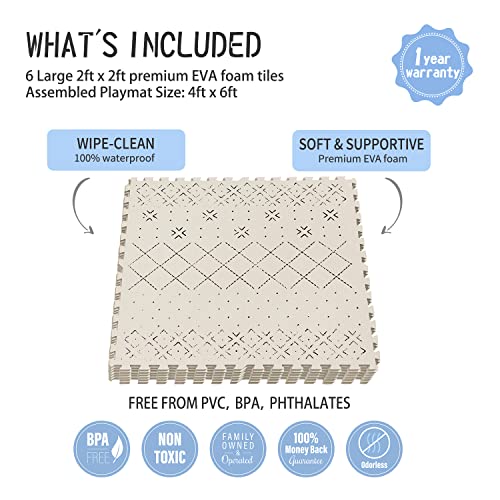 Yay Mats Stylish Extra Large Baby Play Mat. Soft, Thick, Non-Toxic Foam Covers 6 ft x 4 ft. Expandable Tiles with Edges Infants and Kids Playmat Tummy Time Mat (Carter Mudcloth Tan)