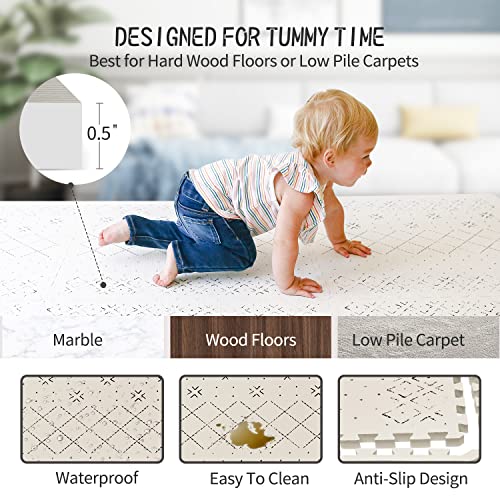 Yay Mats Stylish Extra Large Baby Play Mat. Soft, Thick, Non-Toxic Foam Covers 6 ft x 4 ft. Expandable Tiles with Edges Infants and Kids Playmat Tummy Time Mat (Carter Mudcloth Tan)