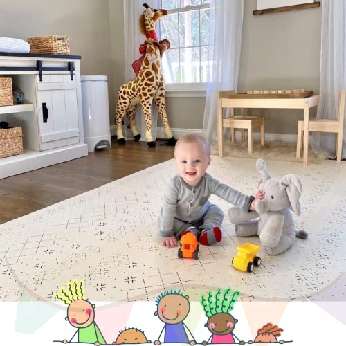 Yay Mats Stylish Extra Large Baby Play Mat. Soft, Thick, Non-Toxic Foam Covers 6 ft x 4 ft. Expandable Tiles with Edges Infants and Kids Playmat Tummy Time Mat (Carter Mudcloth Tan)